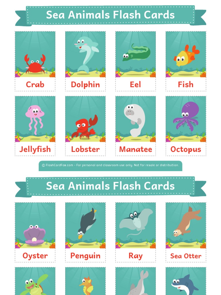 Sea Creatures Flash Cards | PDF