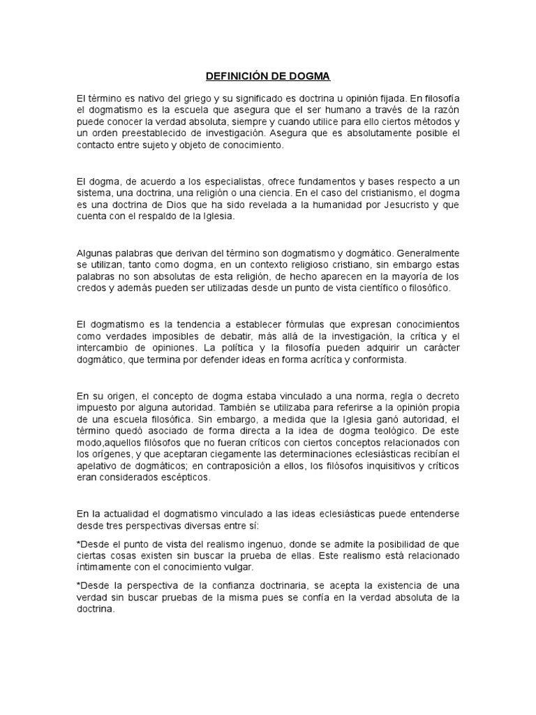 Definición de Dogma | PDF | Dogma | Religión y creencia