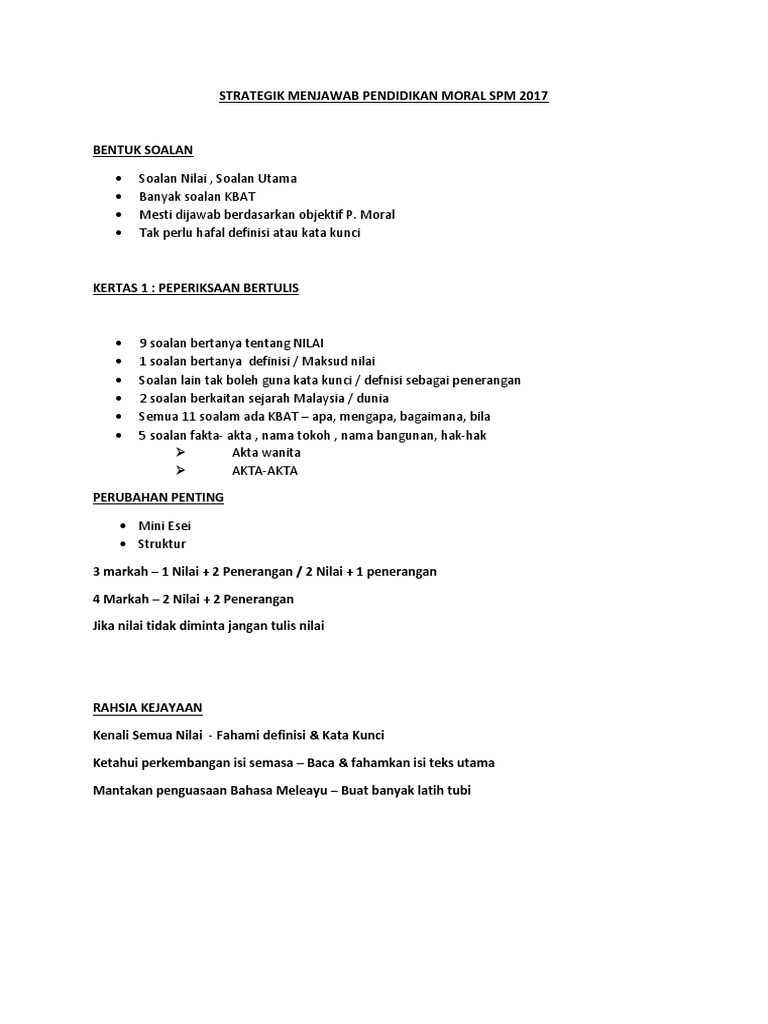 Preparing for Moral Education SPM | PDF