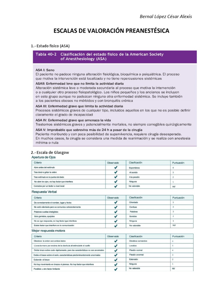Escalas Anestesio | PDF | Medicina Interna | Cuidado de la salud