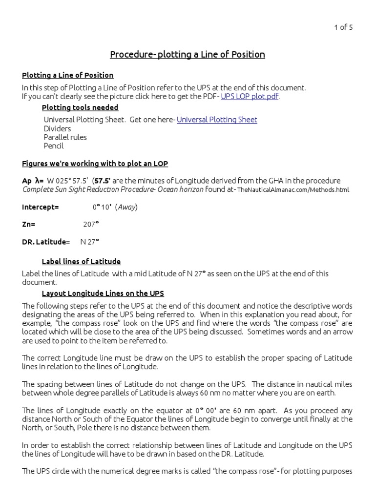 Procedure-Plotting A Line of Position: UPS LOP Plot - PDF Universal ...