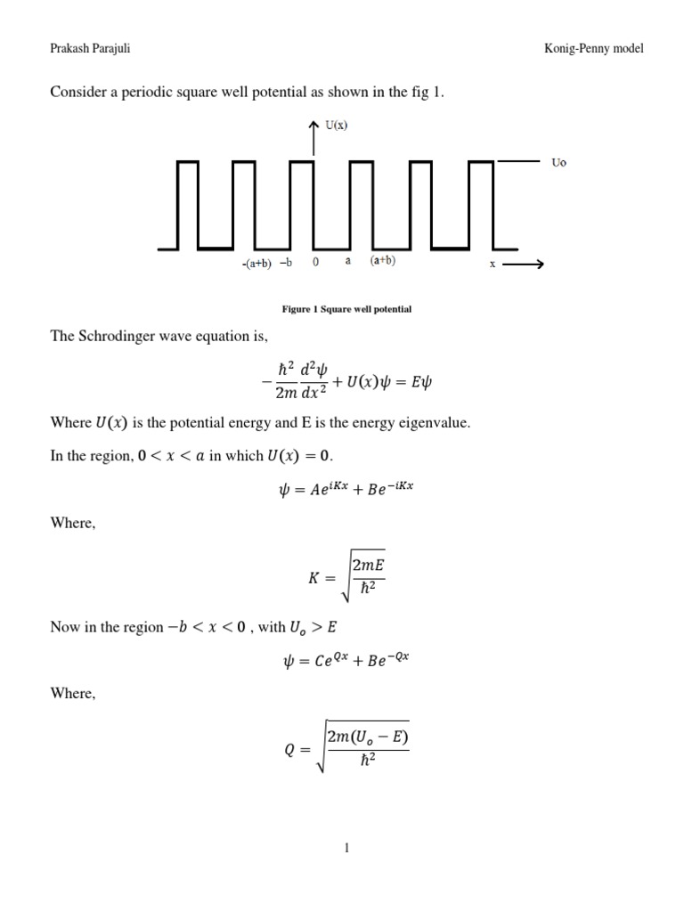 Kronig-Penney Model Derivation Notes | PDF