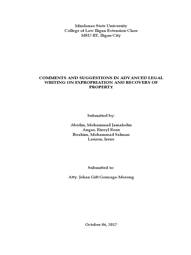 Advanced Legal Writing: Expropriation & Property Recovery | PDF ...