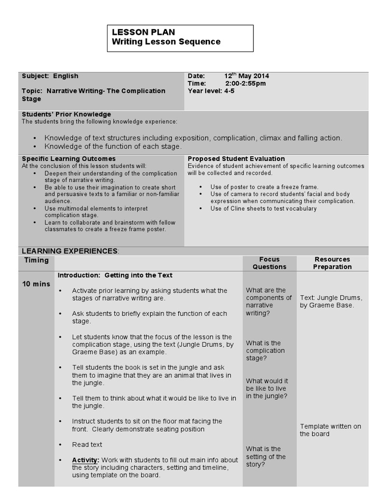 Task 3b - Rewriting Lesson Plan Based On Writing Lesson Sequence P 219 ...