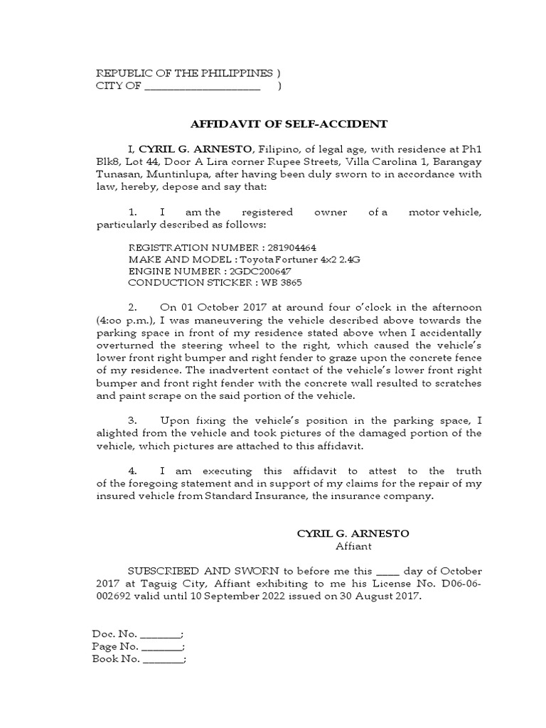 Affidavit of Self-Accident