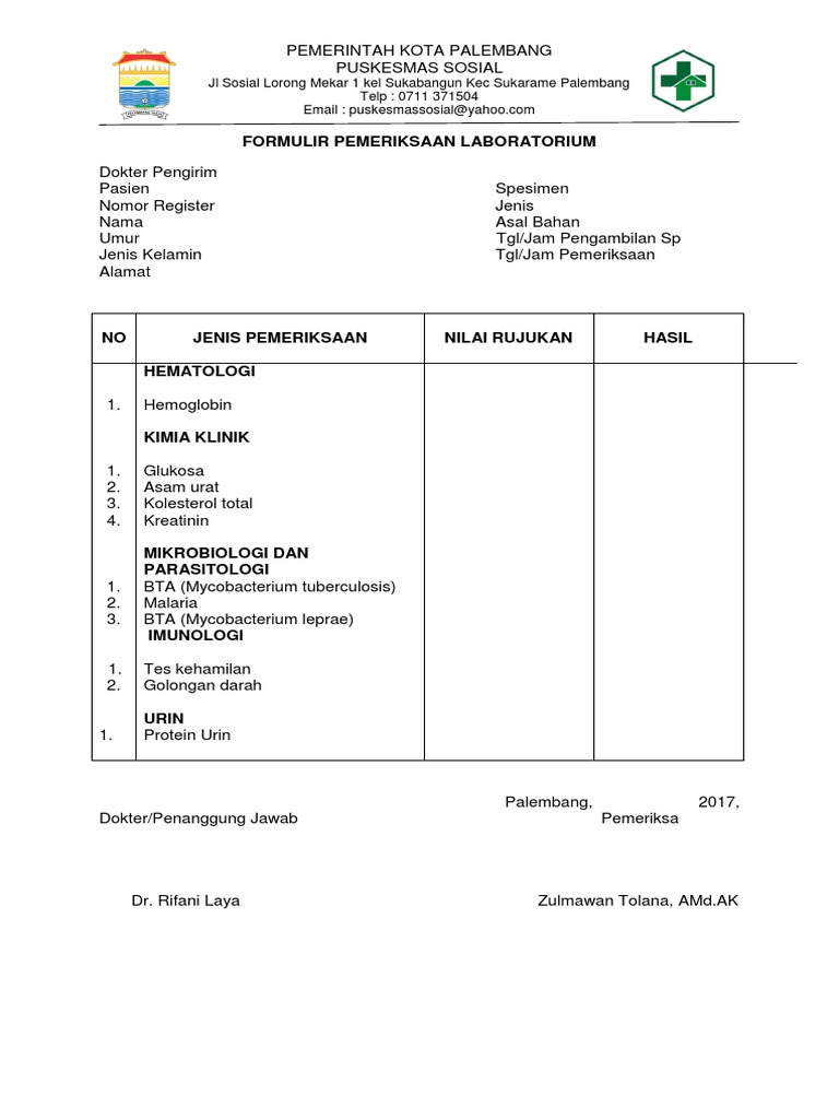 Formulir Pemeriksaan Laboratorium | PDF