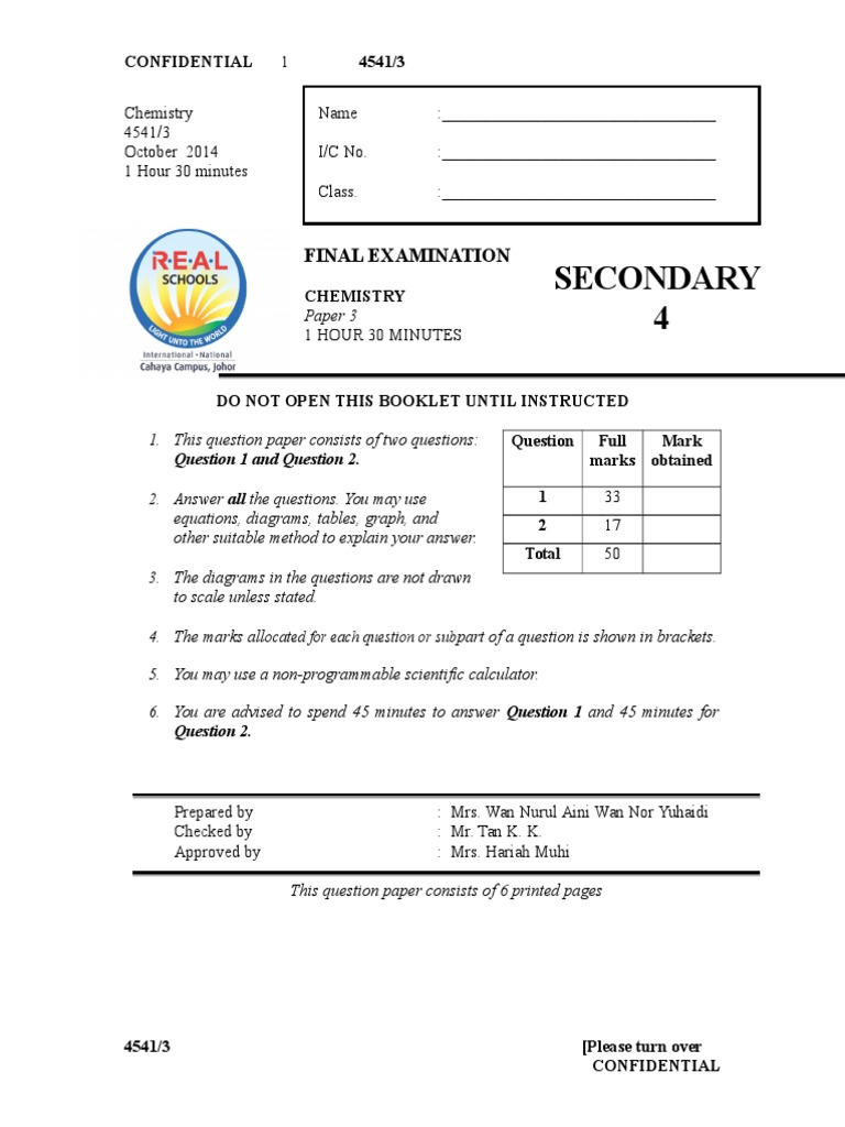 Paper 3 Chemistry Form 4 Final Exam | Hydrochloric Acid | Ion