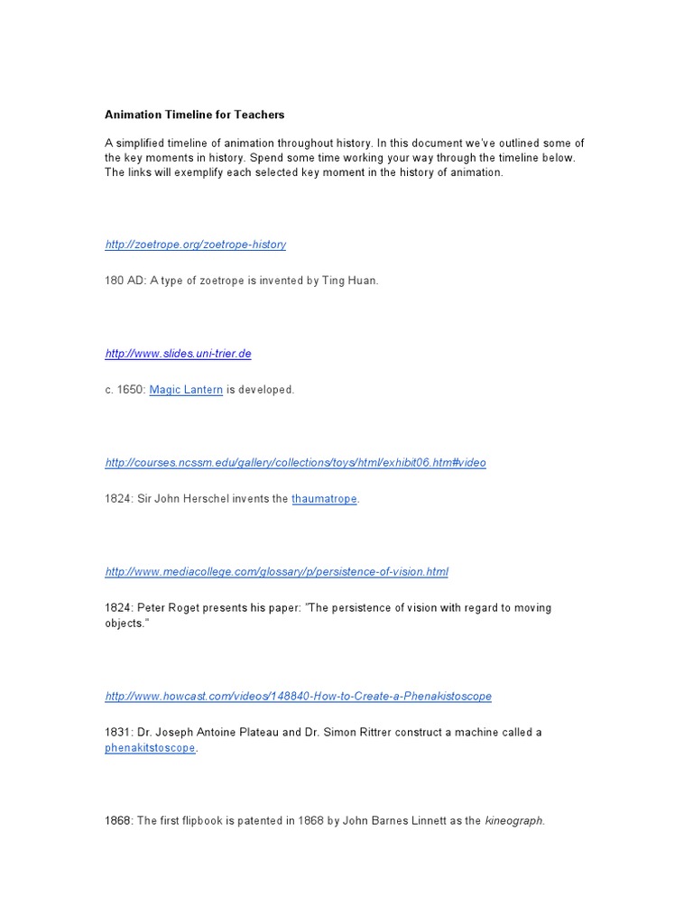 Animation History Timeline With Links PDF 082614180405 | PDF