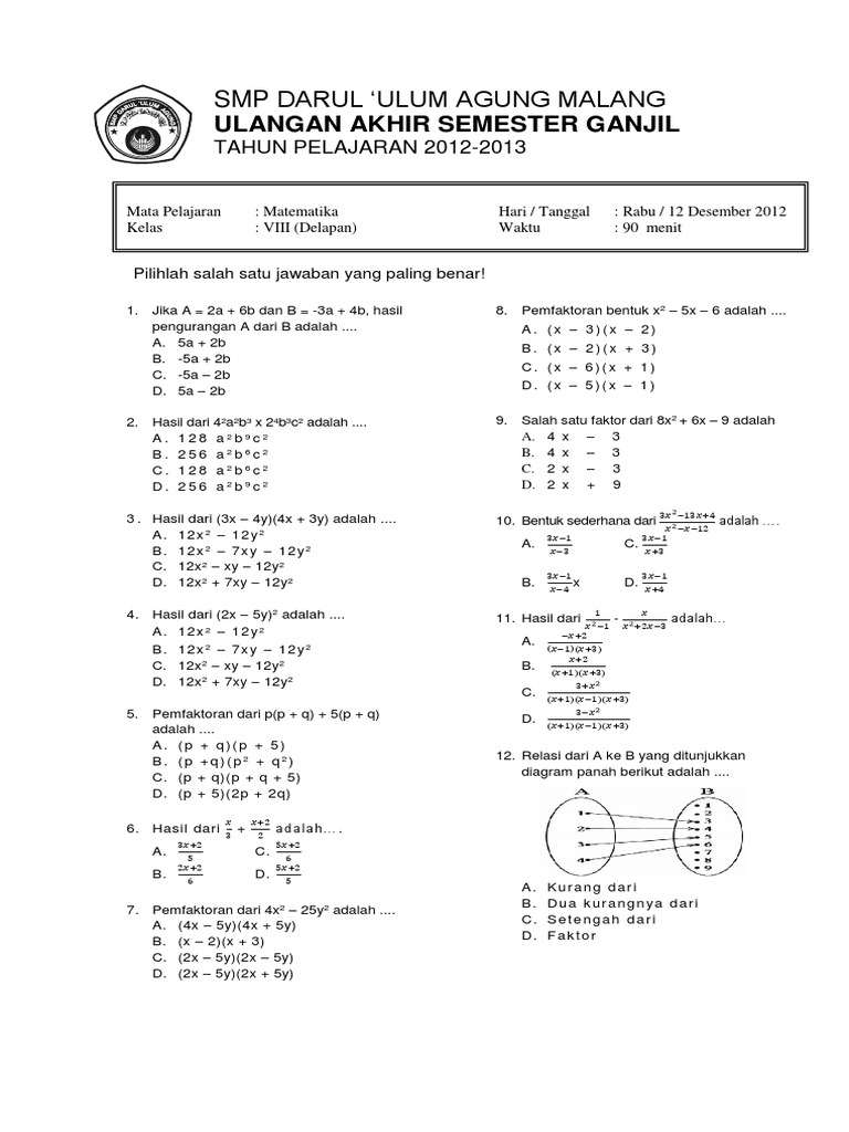 Soal Uas Kelas 8 | PDF