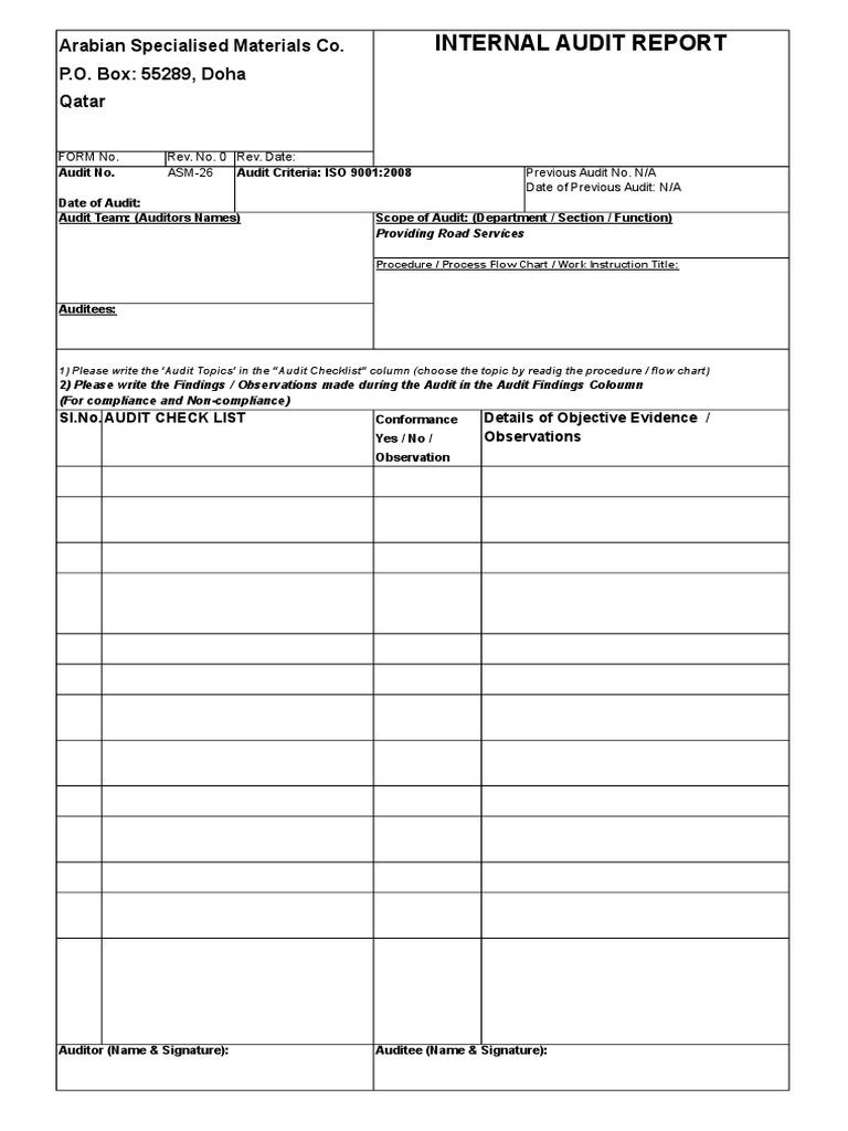 Internal Audit Report Template | PDF | Auditor's Report | Risk Management