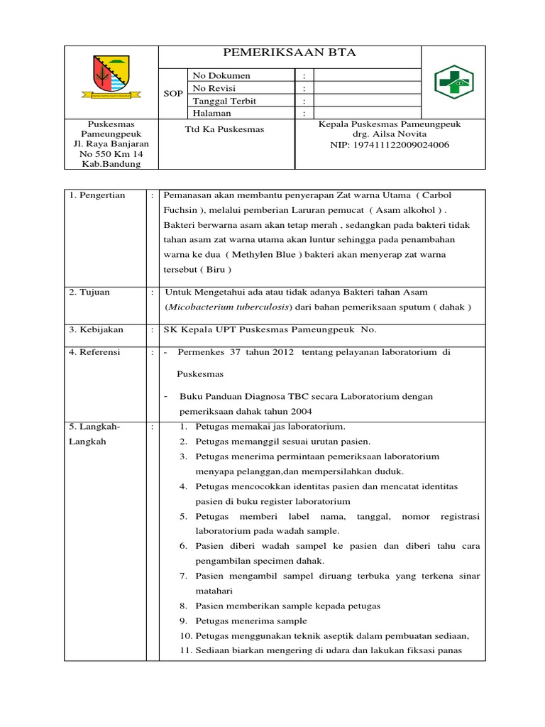 Sop Pemeriksaan Bta Pdf