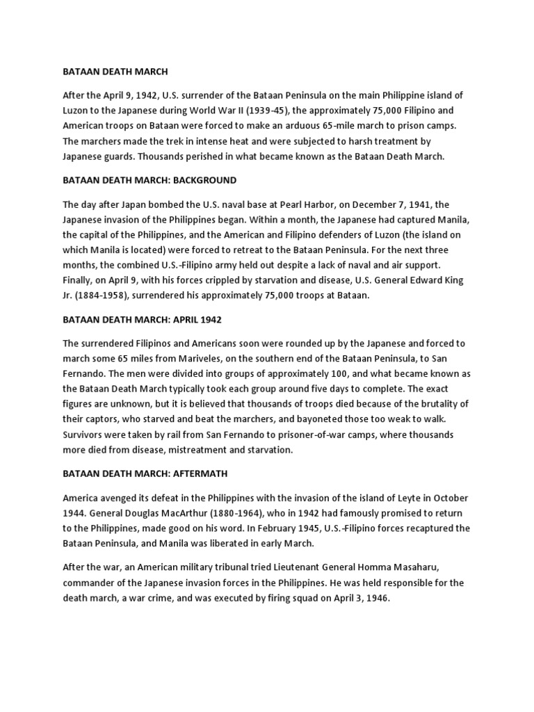 Bataan Death March | PDF | World War II Operations And Battles Of The ...