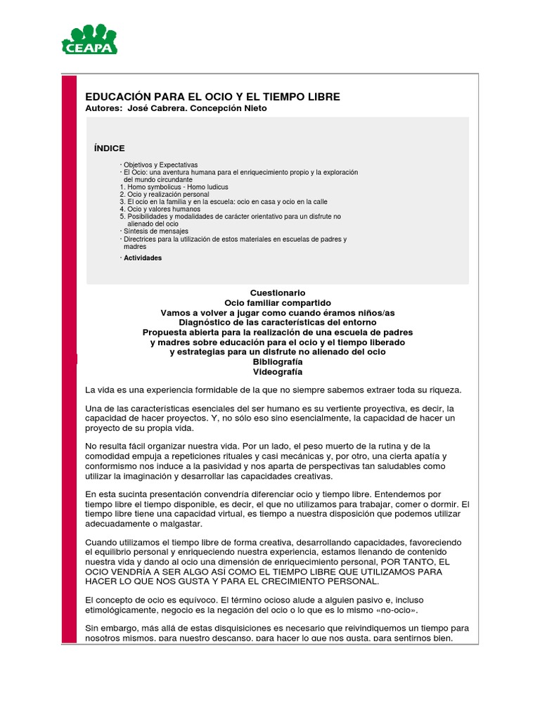 Ocio y Tiempo Libre PDF | PDF | Ocio | Homo Sapiens