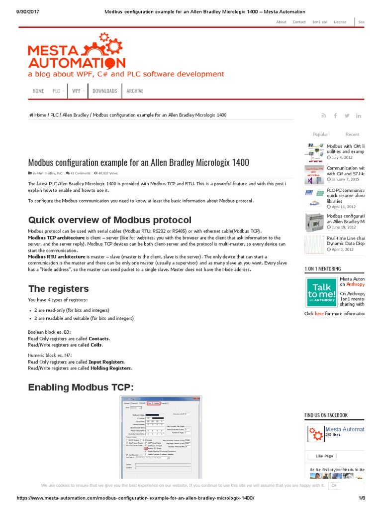Modbus Configuration Example For An Allen Bradley Micrologix 1400 ...
