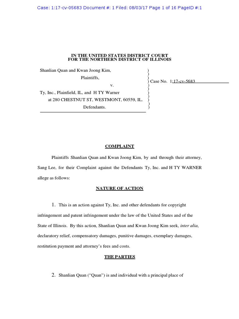 Quan v. Ty - Complaint | PDF | Damages | Injunction