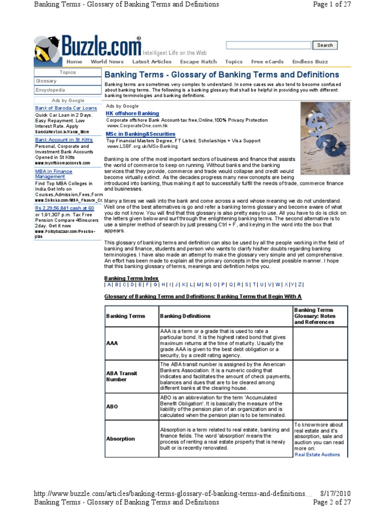 Articles Banking Terms Glossary of Bankin | PDF | Arbitrage | Bonds ...