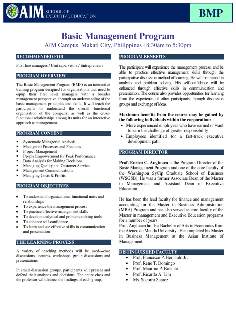 Basic Management Program | PDF | Master Of Business Administration ...