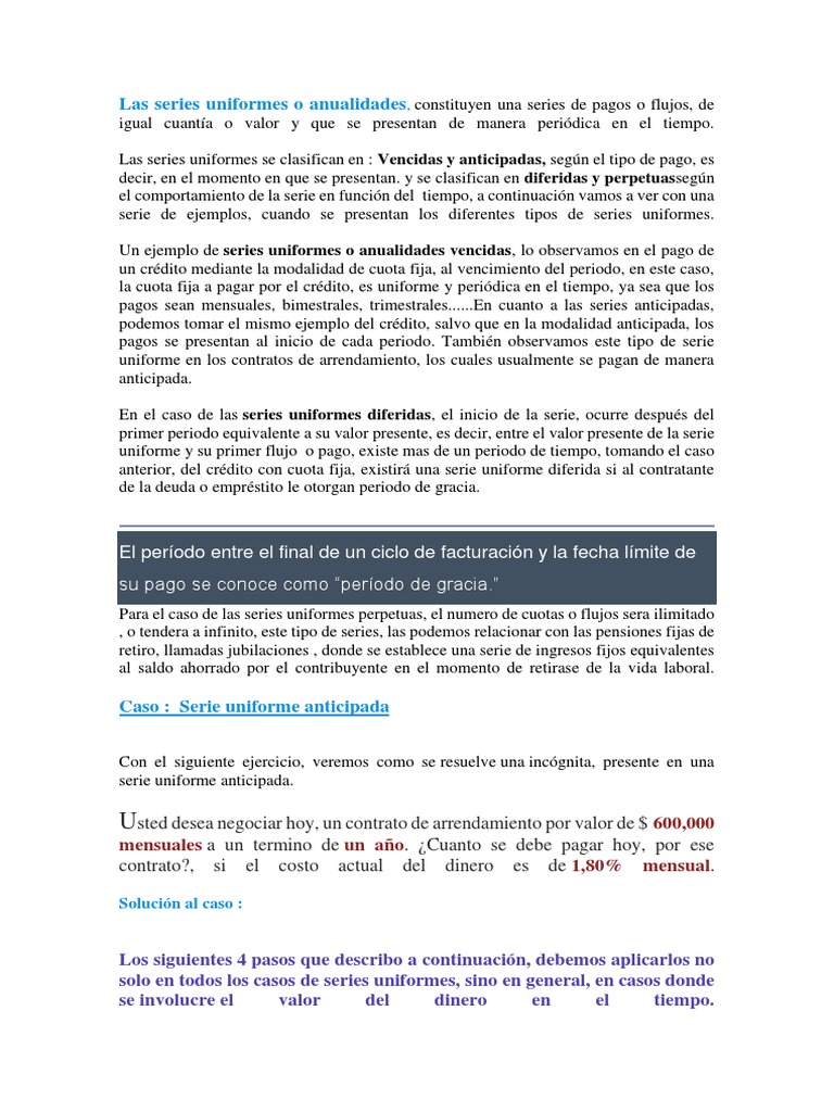 Caso Las Series Uniformes o Anualidades | PDF | Crédito (finanzas ...