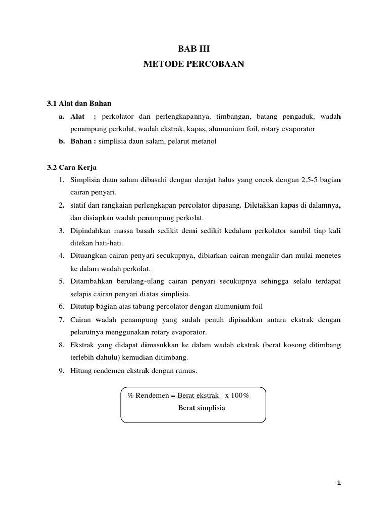 Metode Kerja + Rendemen | PDF