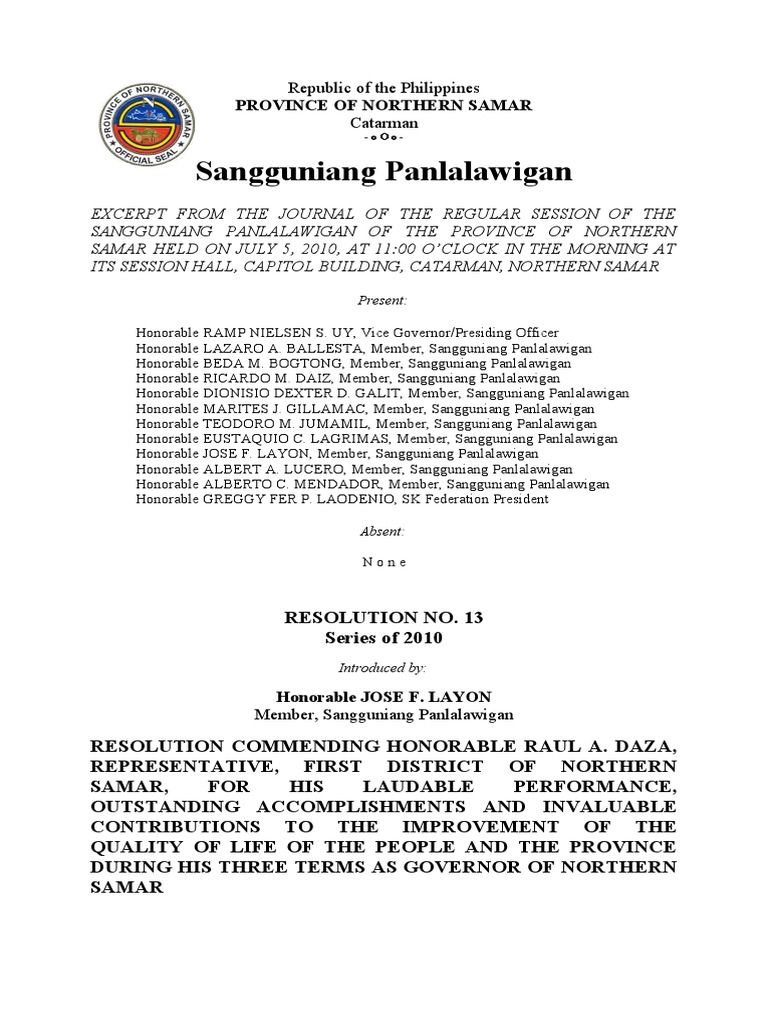 Sangguniang Panlalawigan: Province of Northern Samar | PDF | Government ...