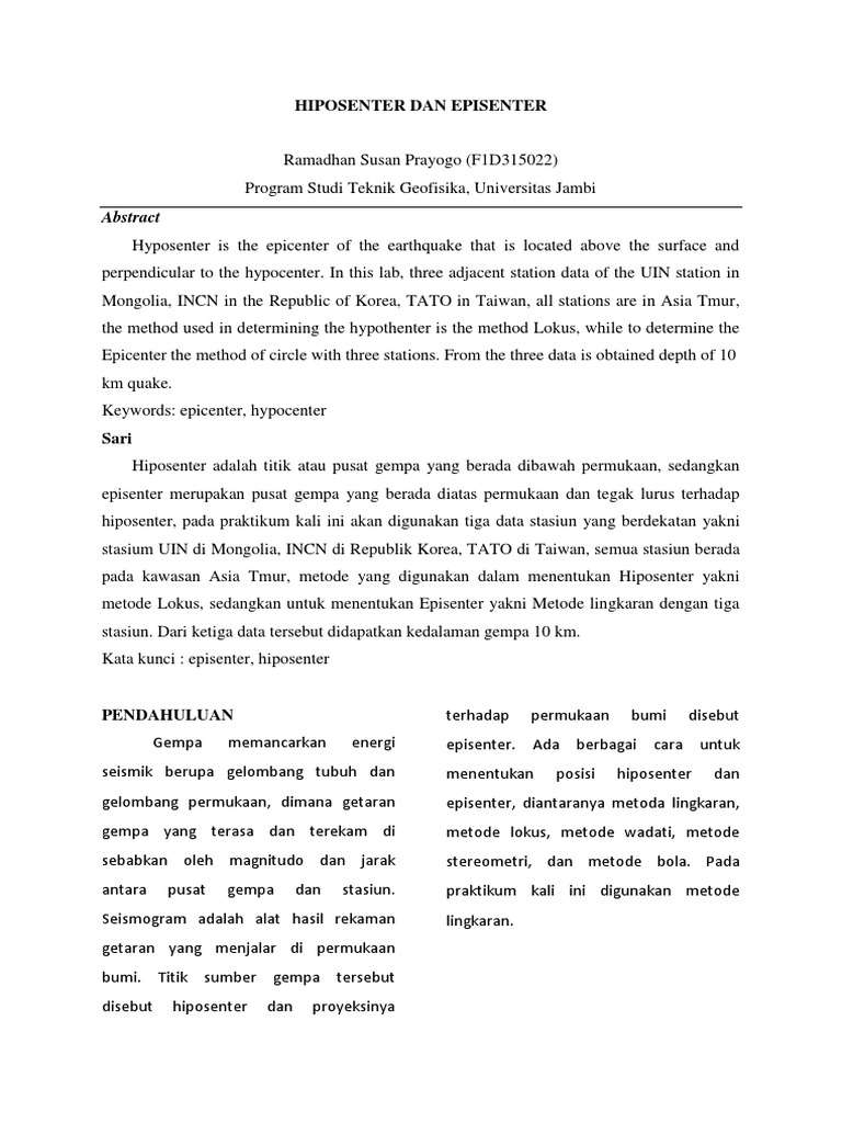 Episenter Dan Hiposenter Modul 3 Seismologi | PDF