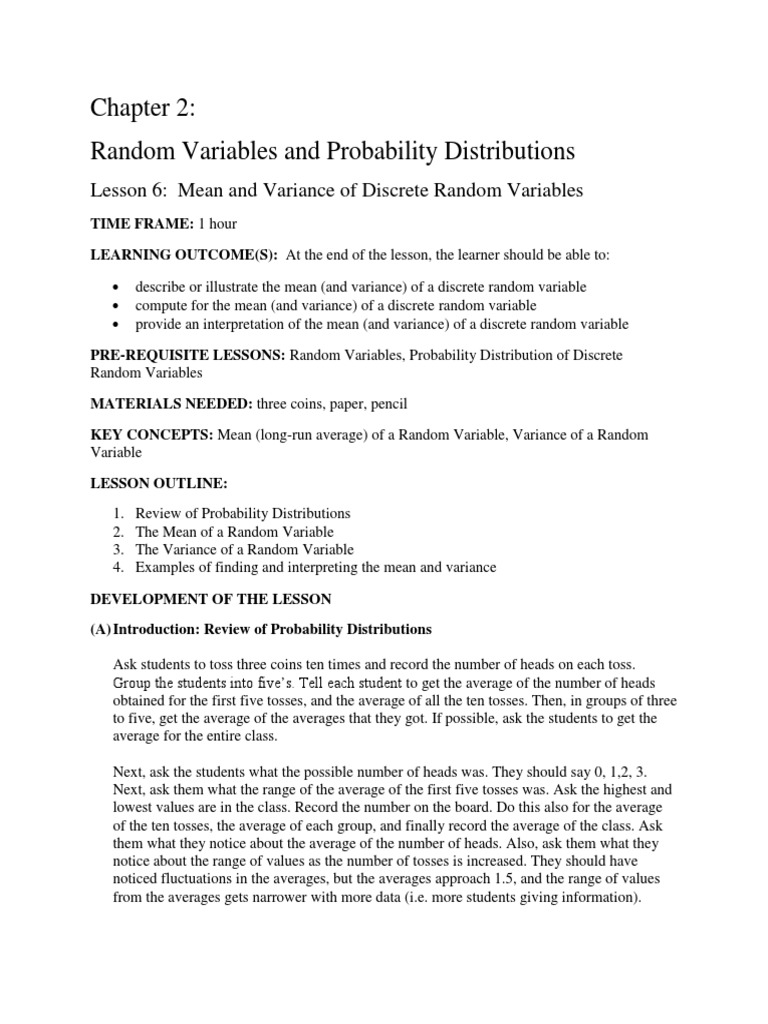 Lesson 2-06 Expected Value and Variance of A Discrete Random Variable | Download Free PDF ...