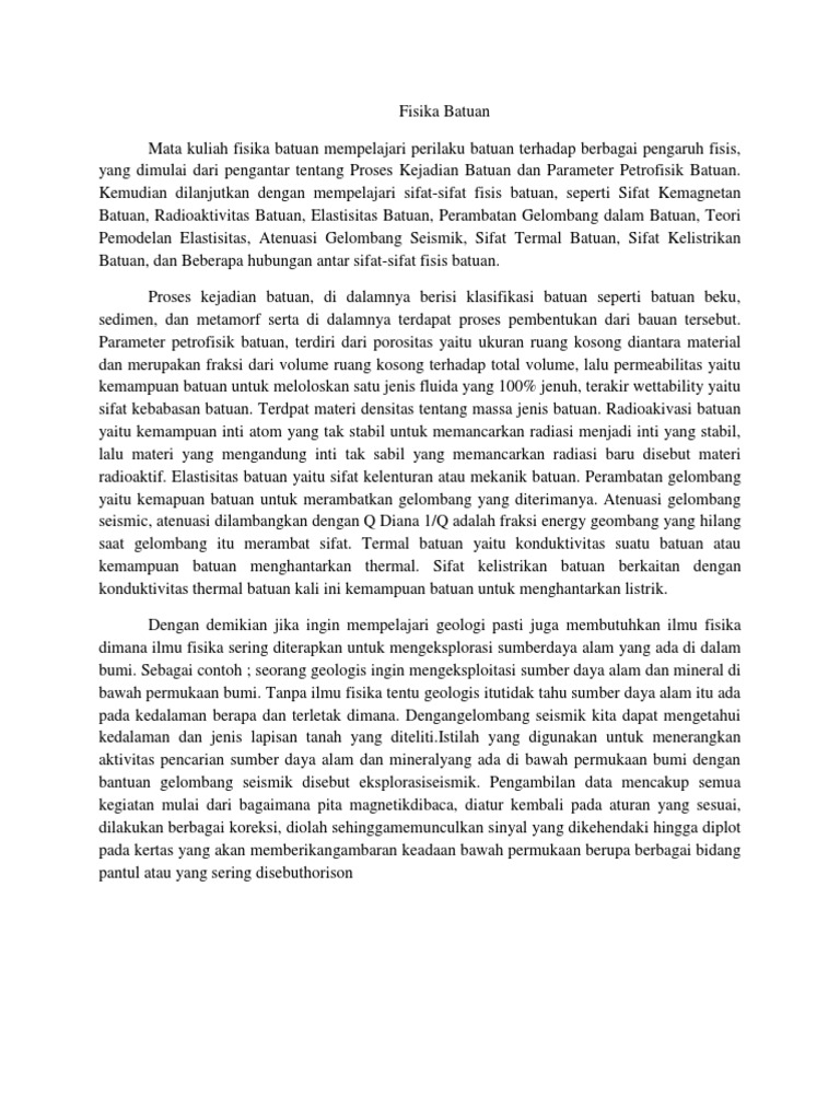Tugas 1 Fisika Batuan | PDF | Sains & Matematika | Teknologi & Rekayasa