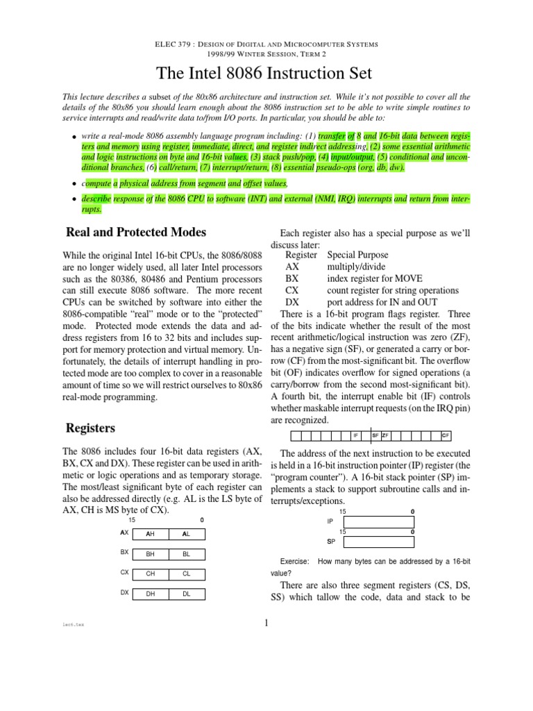 8086 Instruction Set Overview | PDF