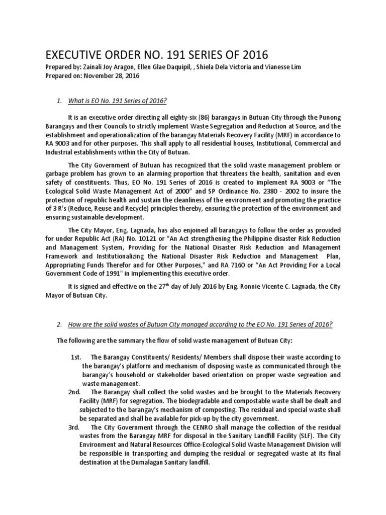 Implementing Solid Waste Segregation and Management in Butuan City: Key ...
