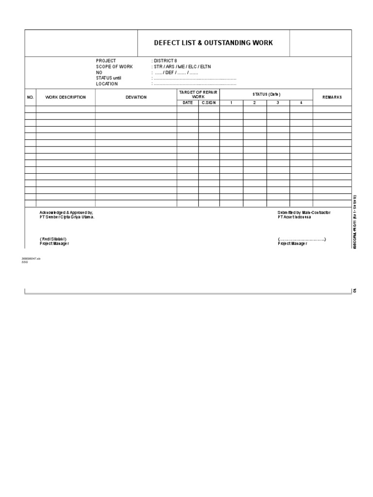 District 8 Defect List & Repairs Status | PDF