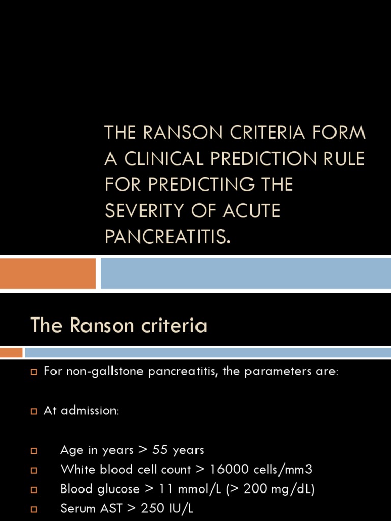 Ranson Criteria for Acute Pancreatitis | PDF
