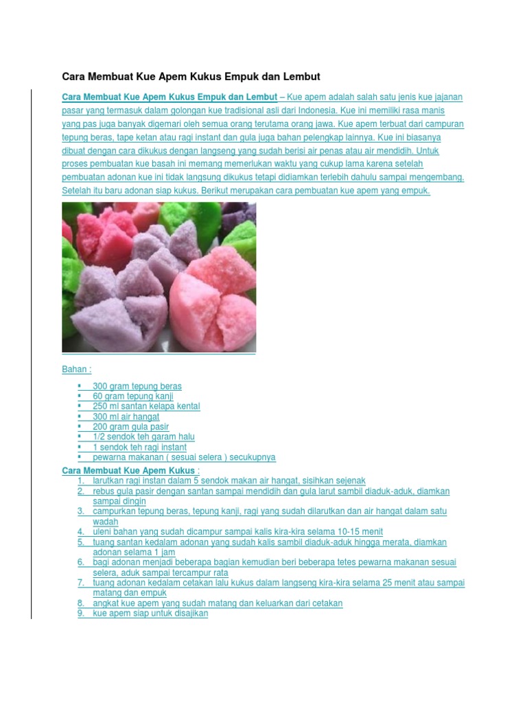Cara Membuat Kue Apem Kukus Empuk Dan Lembut | PDF