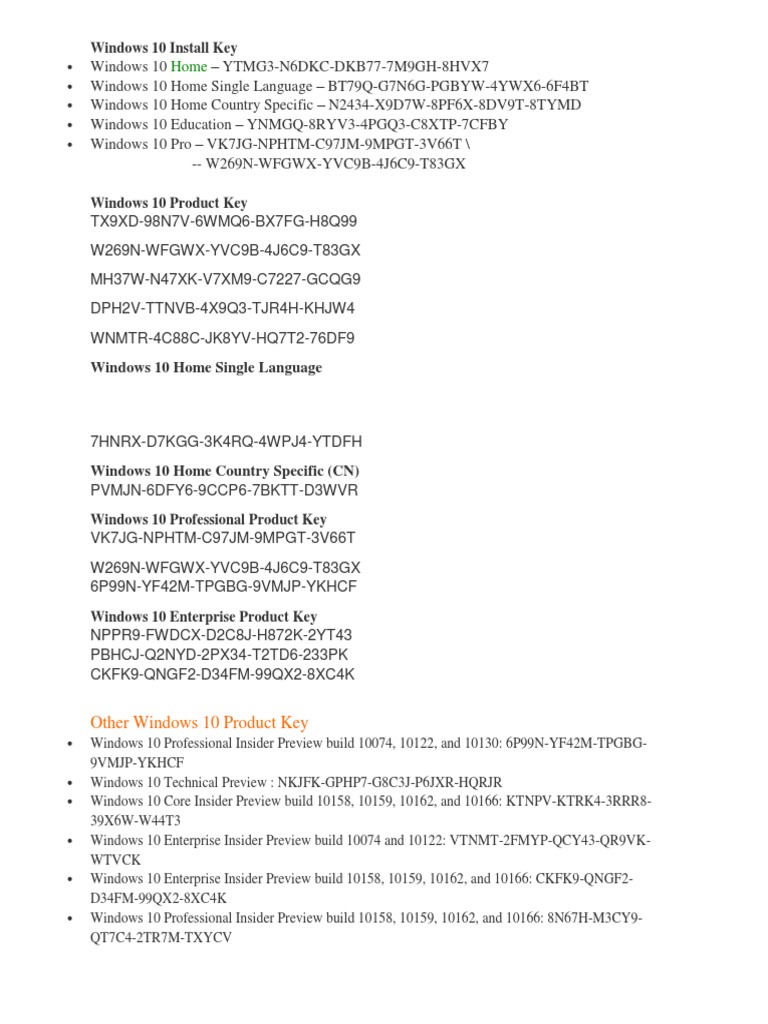 Windows 10 Install Key: Windows 10 Home Single Language | PDF