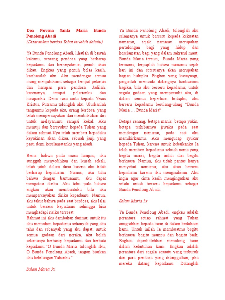 Doa Novena Santa Maria Bunda Penolong Abadi | PDF