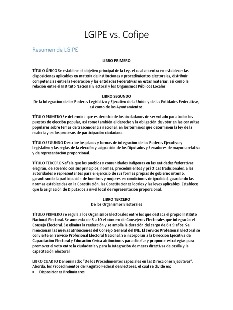 LGIPE Vs Cofipe | PDF | Elecciones | Político independiente