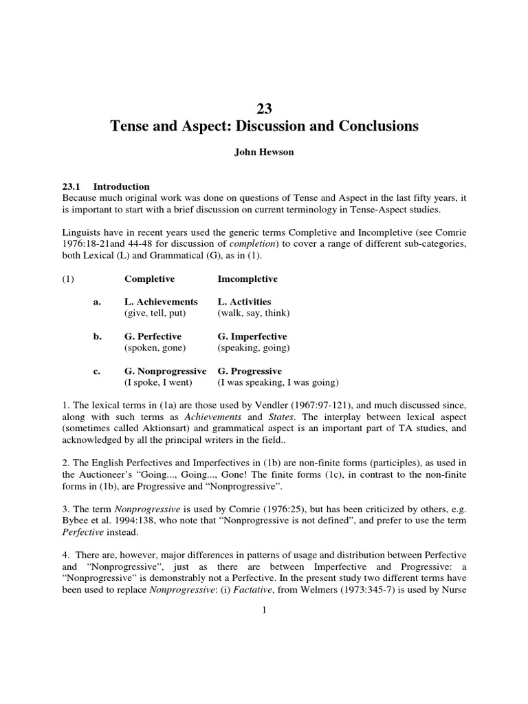 Tense and Aspect Discussion and Conclusions | PDF | Grammatical Tense ...