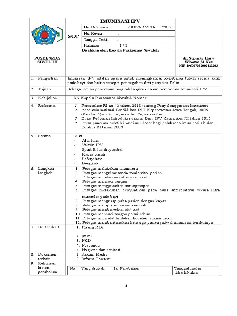 Sop Imunisasi Ipv | PDF