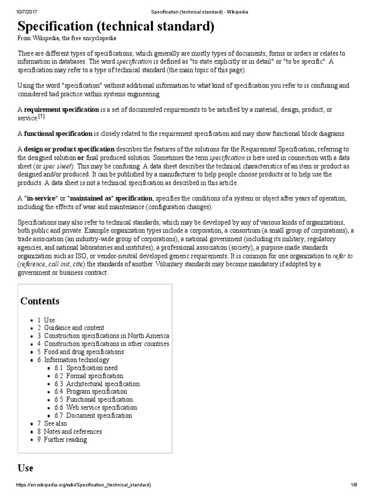 Specification (Technical Standard) - Wikipedia | PDF | Specification ...