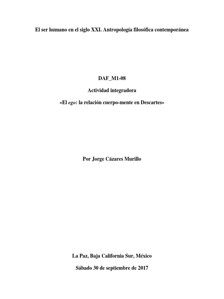 El Ego en Descartes | PDF | René Descartes | Alma