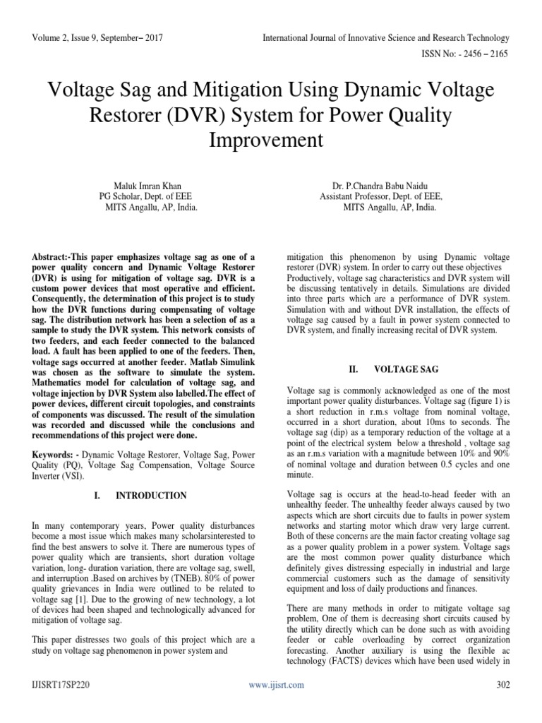 Voltage Sag And Mitigation Using Dynamic Voltage Restorer Dvr System
