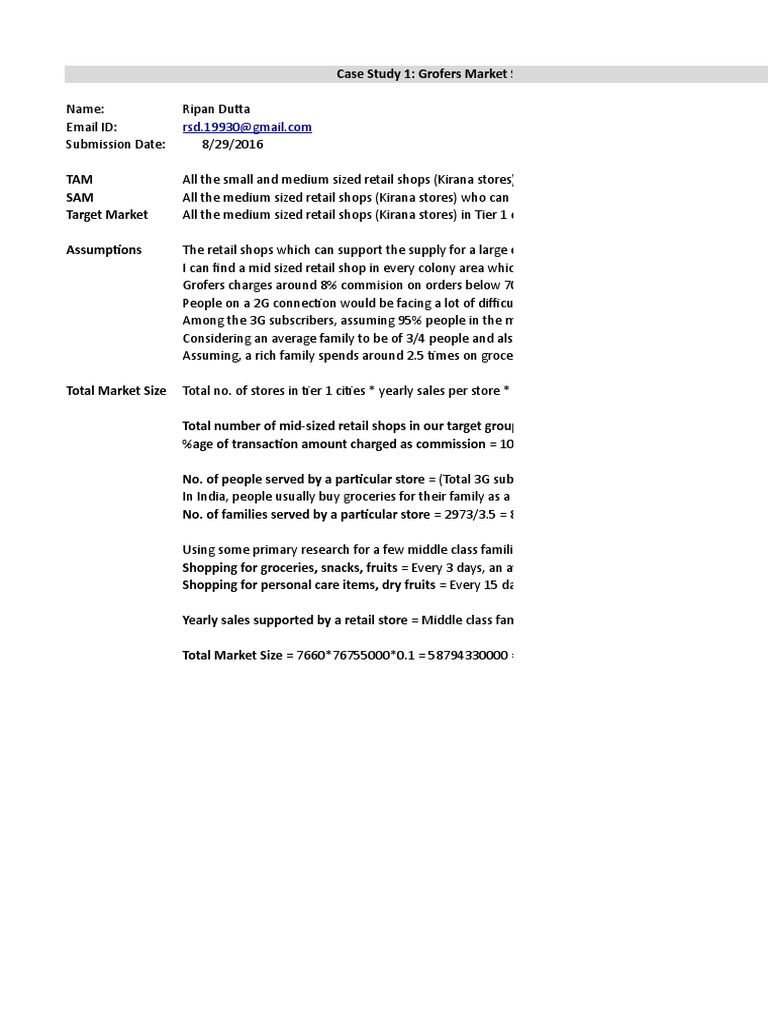 Grofers Market Sizing - Ripan - Dutta | PDF | Point Of Sale | Retail
