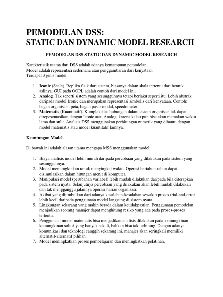PEMODELAN DSS Static Dan Dinamis | PDF