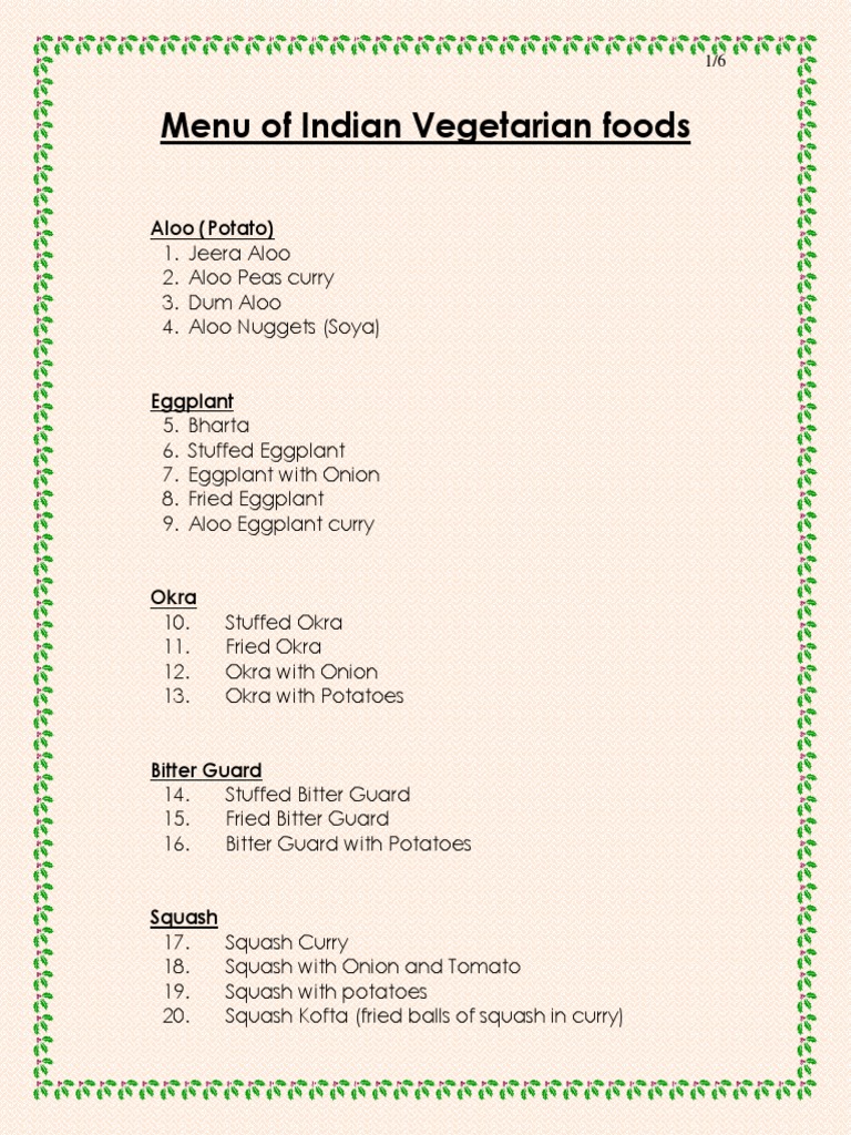 Menu_of_Vegetarian_dishes.pdf | Indian Cuisine | Chutney