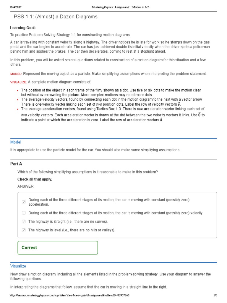 MasteringPhysics - Assignment - Motion in 1-D | PDF | Acceleration | Velocity