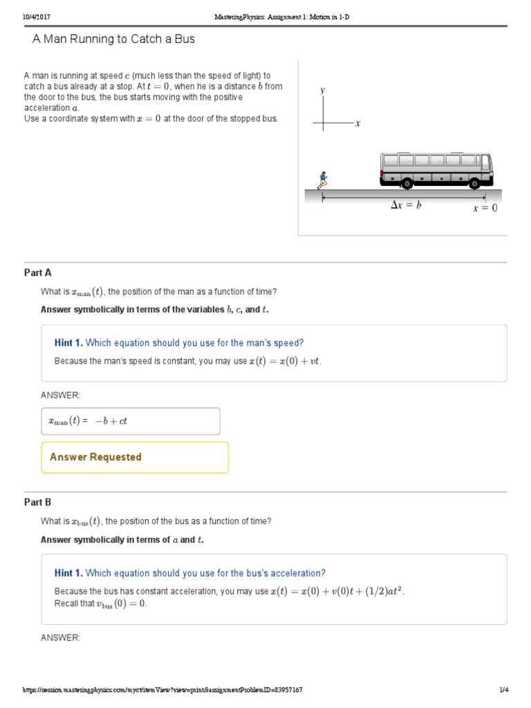 MasteringPhysics - Assignment 8 - Motion in 1-D | PDF | Quadratic Equation | Mathematical Objects