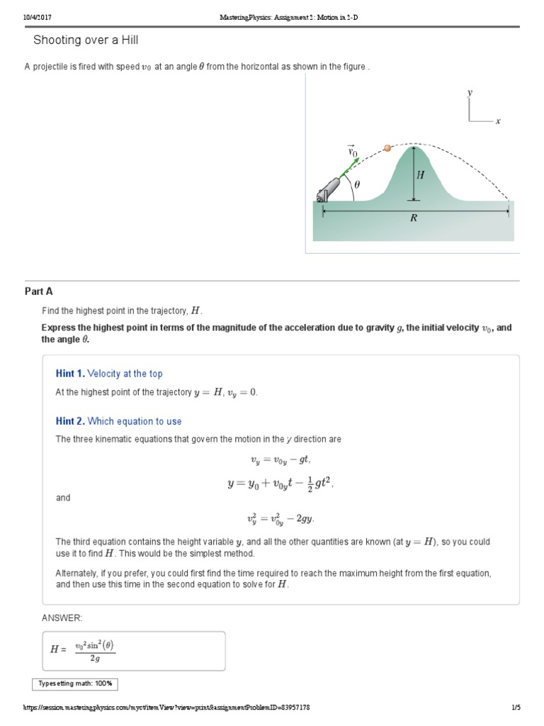 MasteringPhysics - Assignment 7 Motion in 2-D | PDF | Trigonometric Functions | Sine