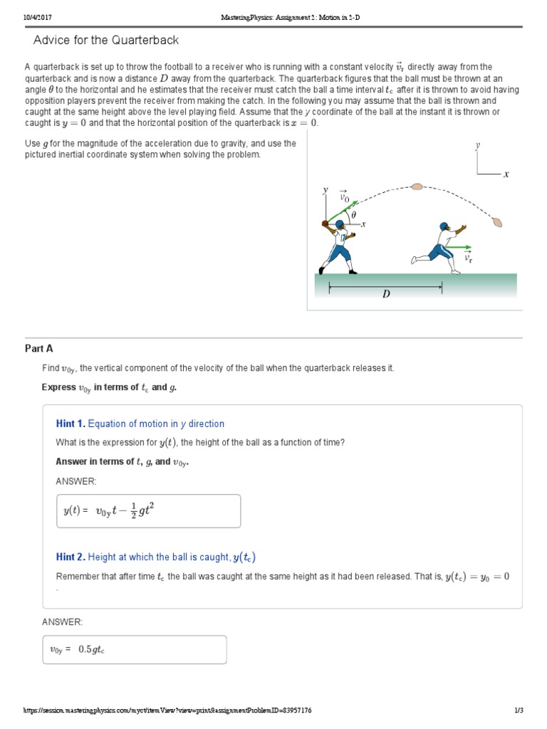 MasteringPhysics - Assignment 5 - Motion in 2-D | PDF | Velocity | Euclidean Vector