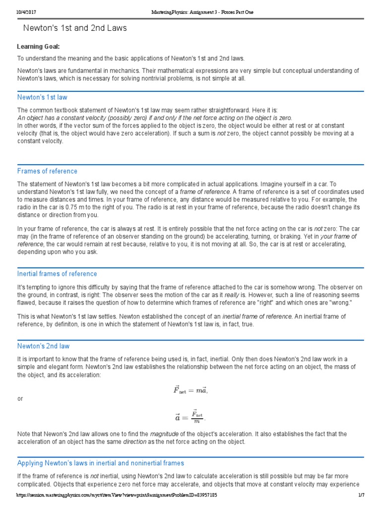 MasteringPhysics - Assignment 4 - Forces Part One | PDF | Force | Acceleration