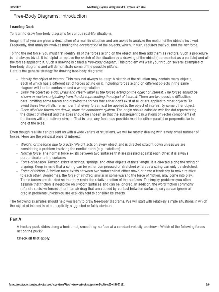 MasteringPhysics - Assignment 1 - Forces Part One | PDF | Friction | Force