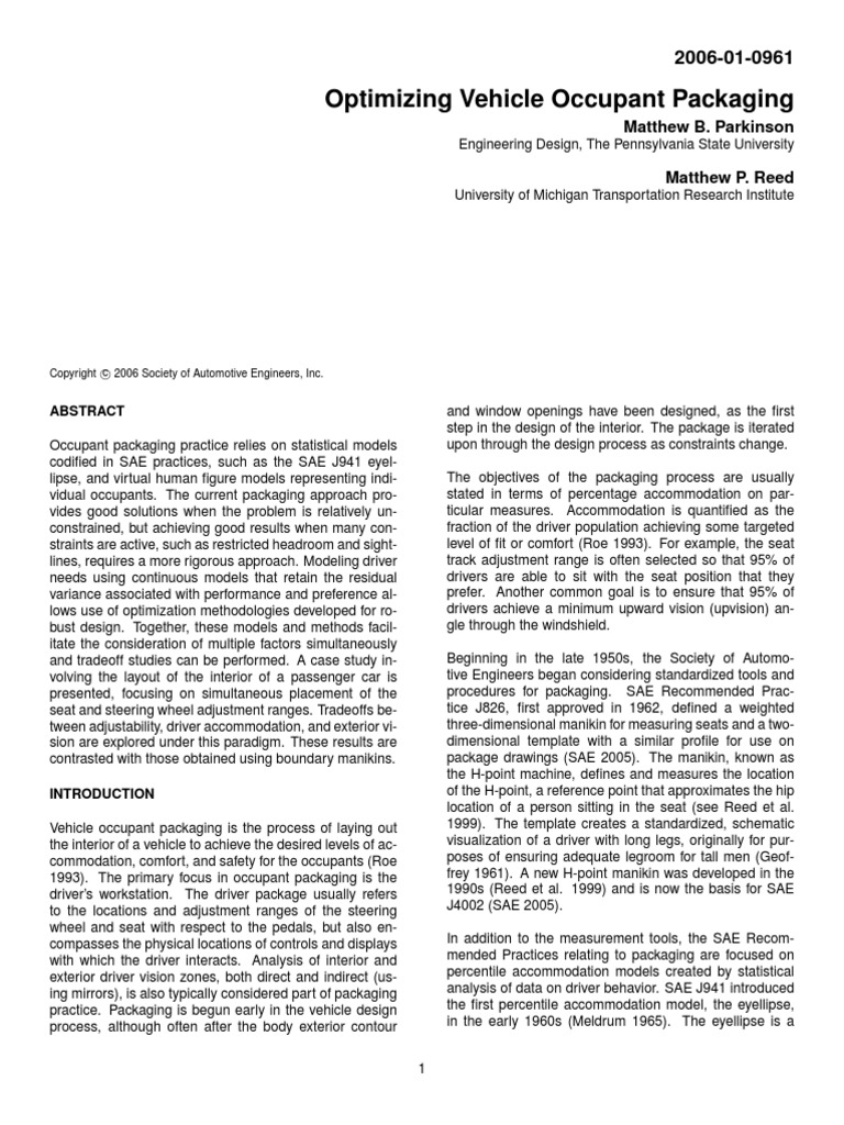 Vehicle Occupant Packaging | PDF